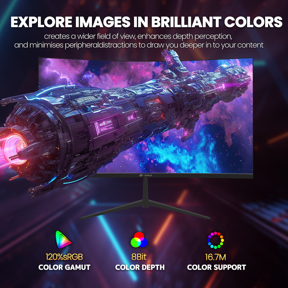 CRUA 32Inch Curved Gaming Monitor, FHD(1920 * 1080P) VA Screen 165Hz/2 ...