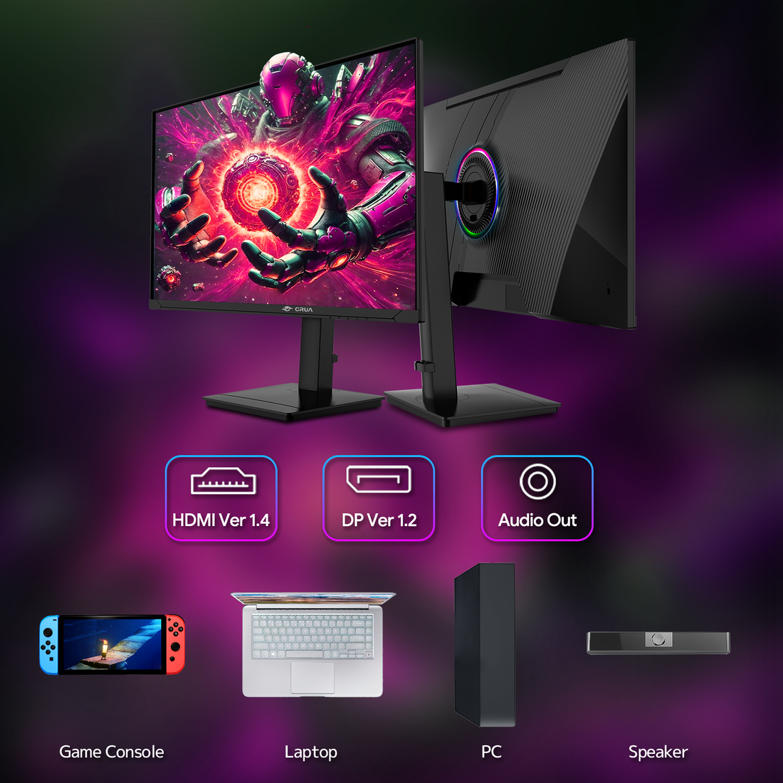 CRUA 27” Gaming Monitor, UHD (3840x2160) Dual Mode (4K 144Hz or FHD 30 ...