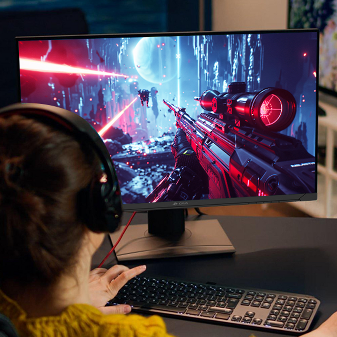 CRUA 27” Gaming Monitor, UHD (3840x2160) Dual Mode (4K 144Hz or FHD 30 ...