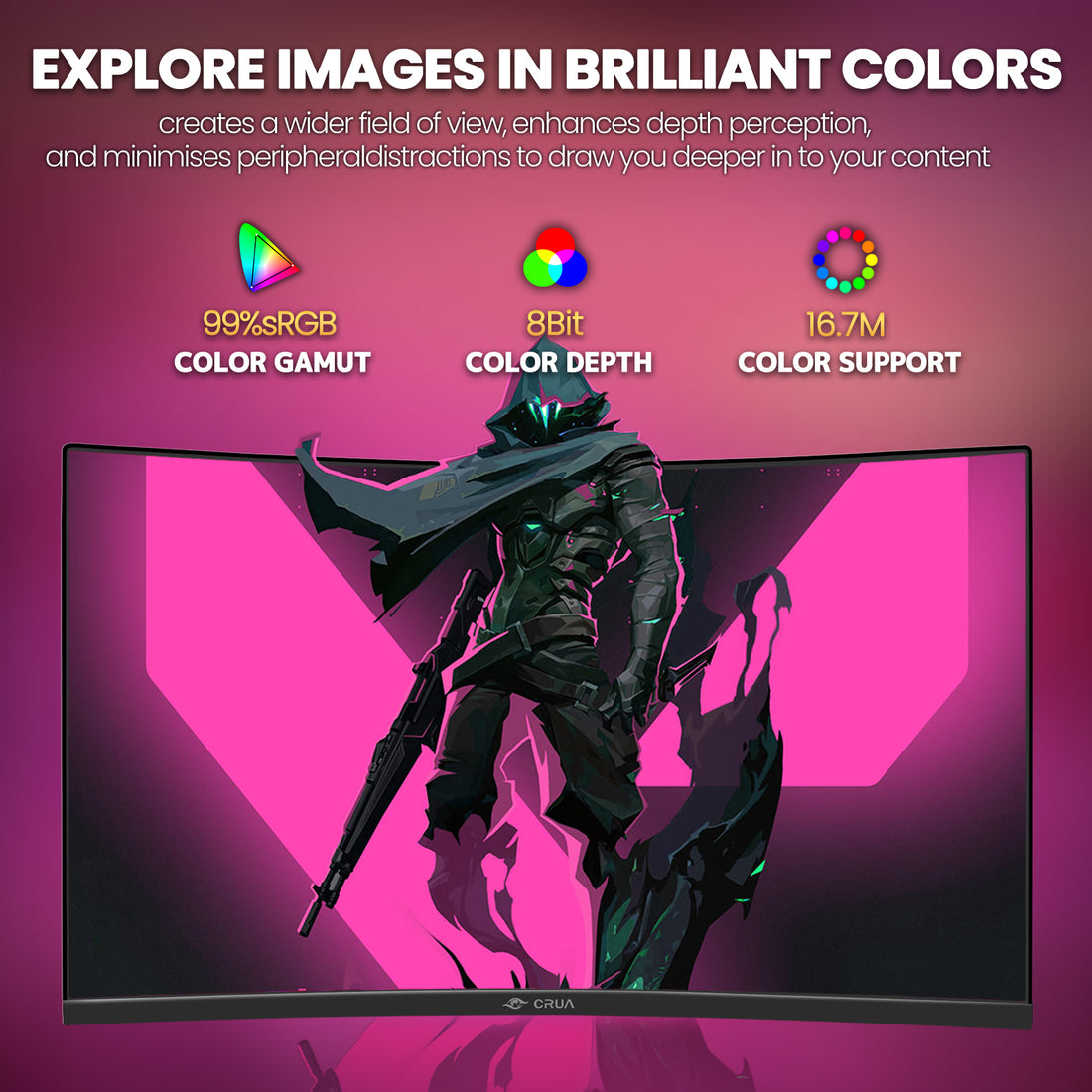 CRUA 32" Curved Gaming Monitor - 180Hz FHD 1080P, 1ms GTG, FreeSync, 1 ...