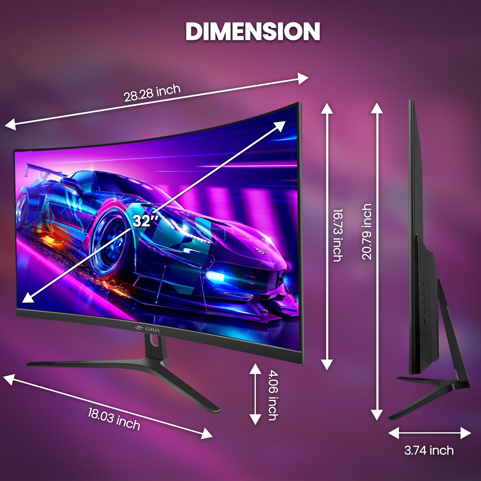 CRUA 32" Curved Gaming Monitor - 180Hz FHD 1080P, 1ms GTG, FreeSync, 1 ...