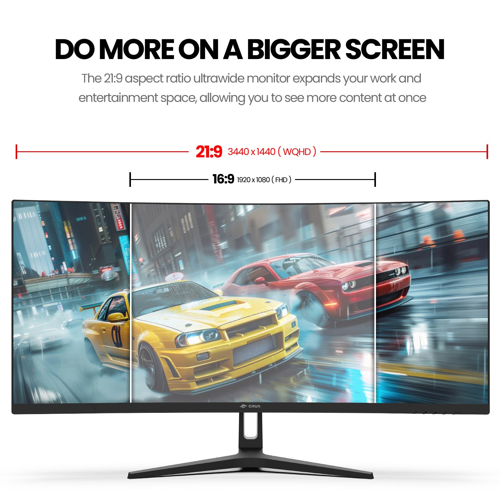 CRUA 34 Inch Curved Gaming Monitor, 21:9 WQHD 3440x1440 165Hz/144Hz 15 ...